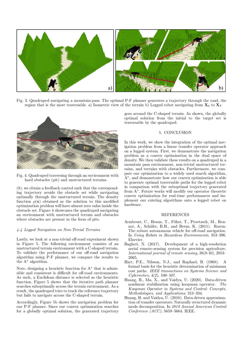 Off Road Navigation Of Legged Robots Using Linear Transfer Operators