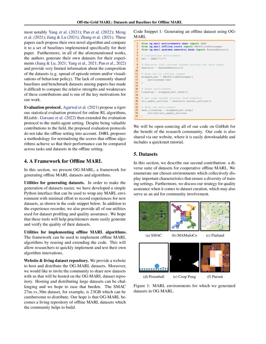 Off-the-Grid MARL: a Framework for Dataset Generation with Baselines for Cooperative Offline ...