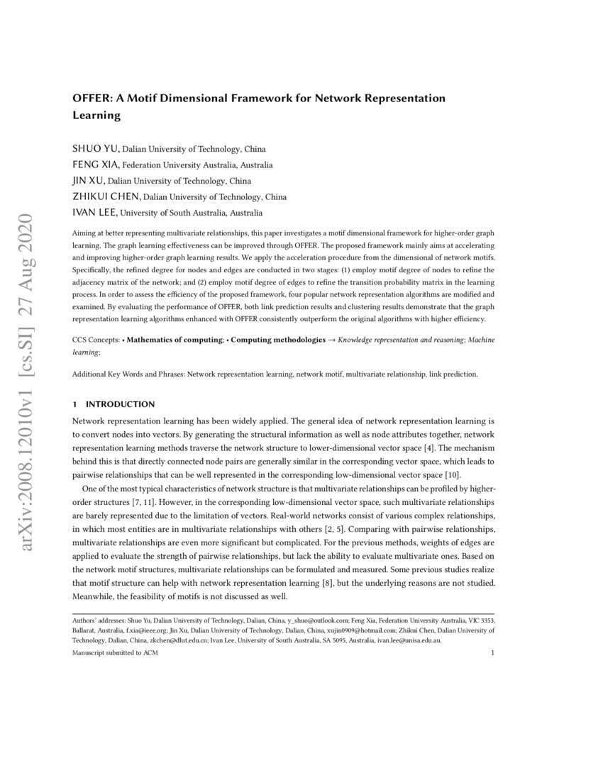 OFFER: A Motif Dimensional Framework for Network Representation ...