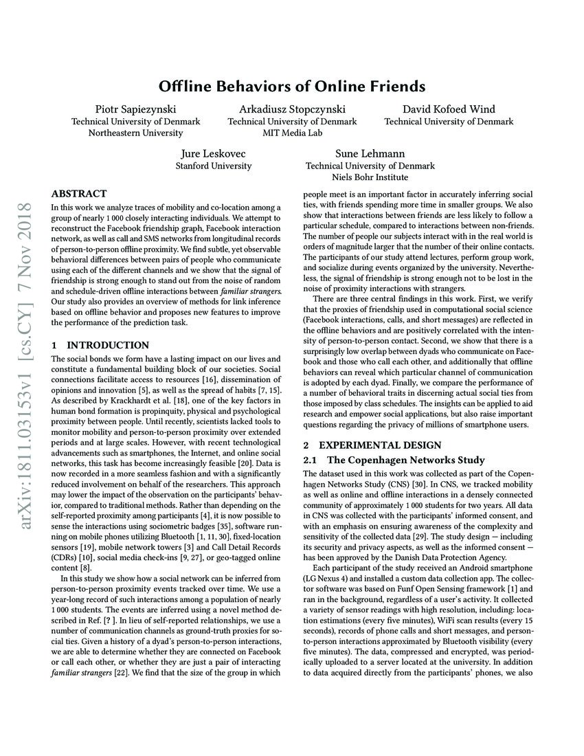 Offline Behaviors of Online Friends | DeepAI