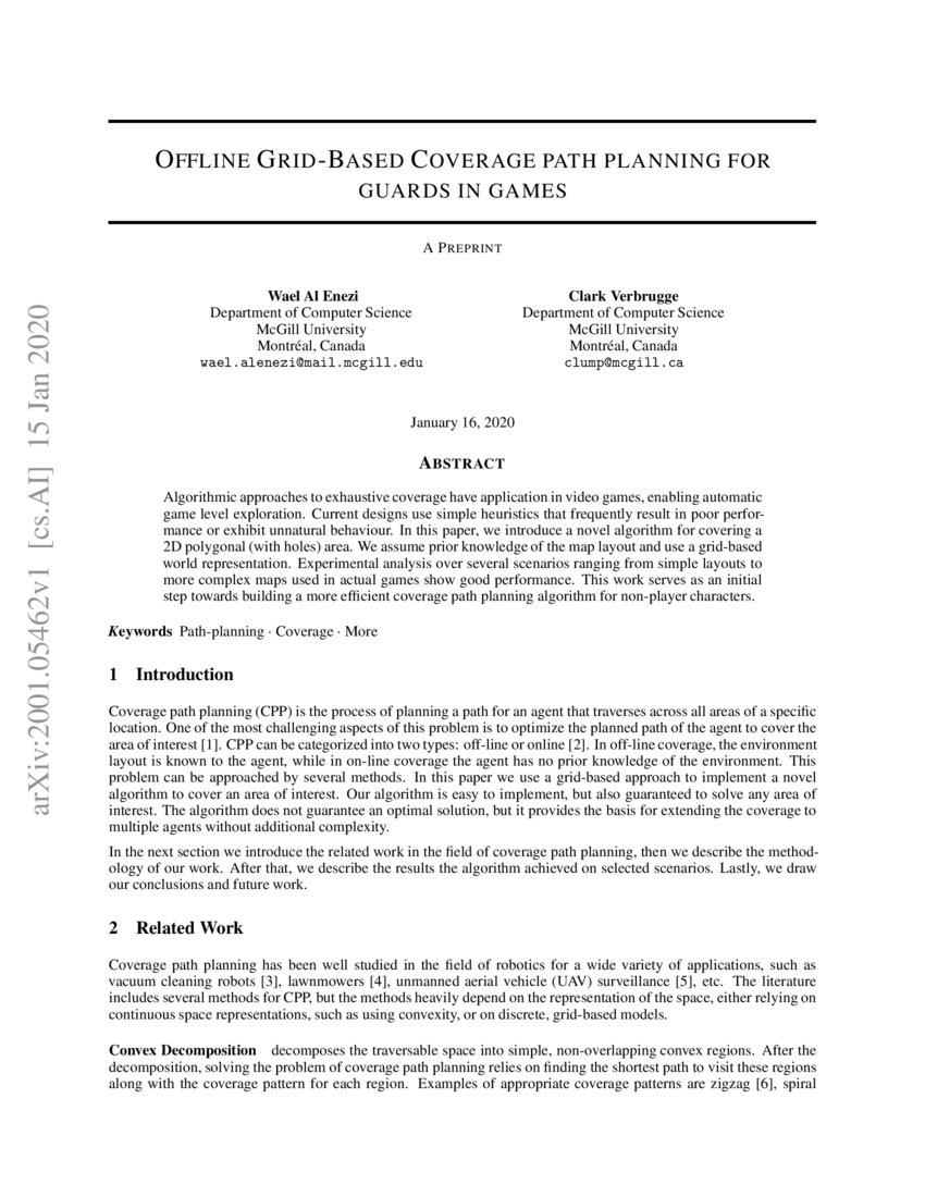 Offline Grid Based Coverage Path Planning For Guards In Games Deepai 