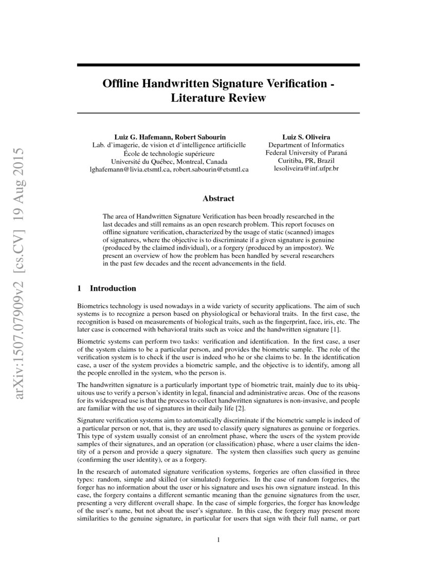 Offline Handwritten Signature Verification Literature Review DeepAI