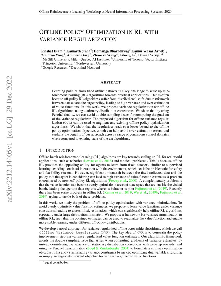 Offline Policy Optimization In Rl With Variance Regularizaton Deepai