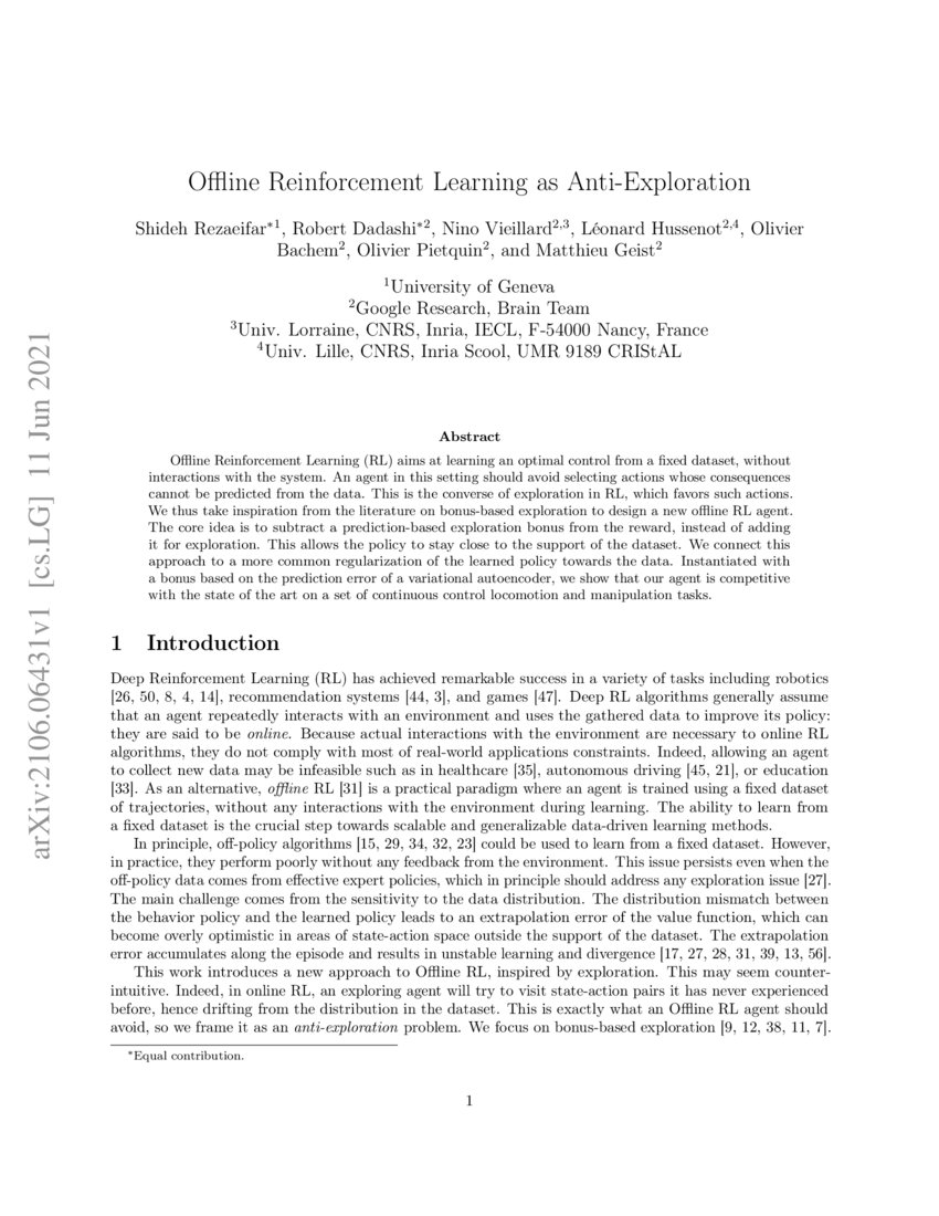 Offline Reinforcement Learning As Anti Exploration Deepai