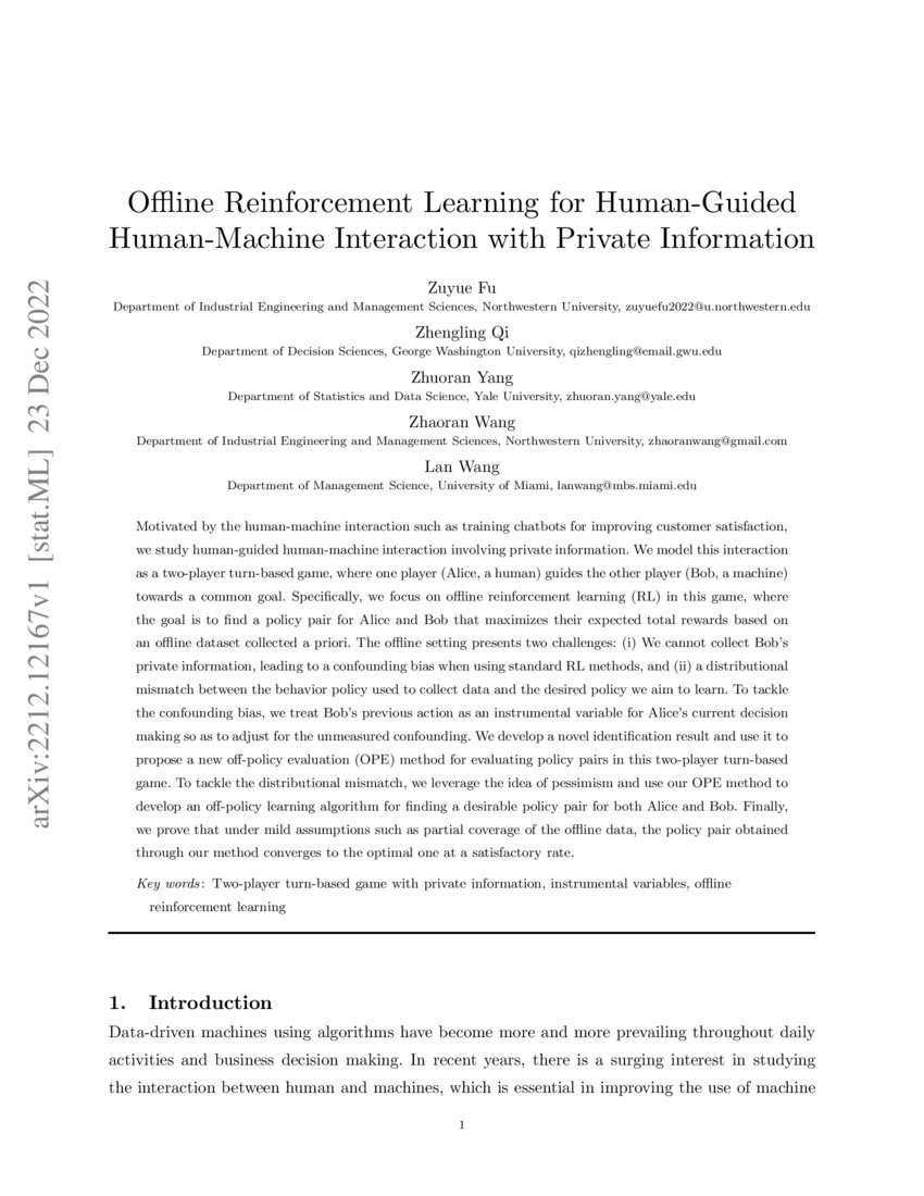 Offline Reinforcement Learning for Human-Guided Human-Machine ... Offline Reinforcement Learning for Human-Guided Human-Machine ...