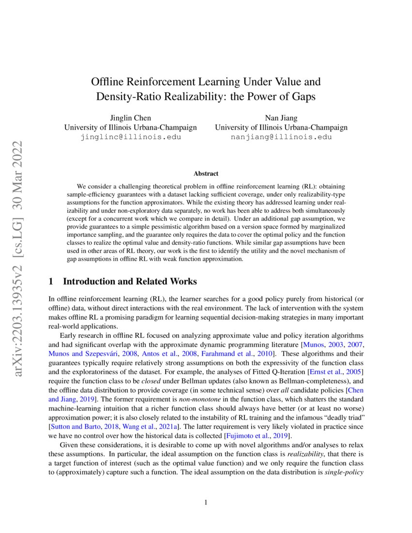 Offline Reinforcement Learning Under Value and Density-Ratio Realizability: the Power of Gaps ...