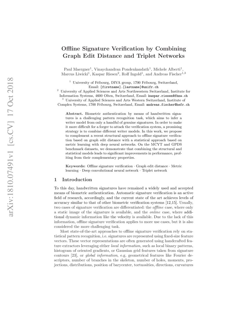 Offline Signature Verification By Combining Graph Edit Distance And Triplet Networks Deepai