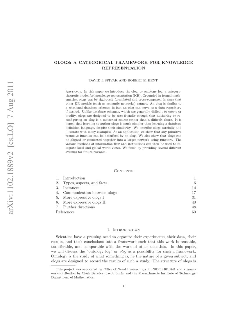 Ologs: a categorical framework for knowledge representation | DeepAI