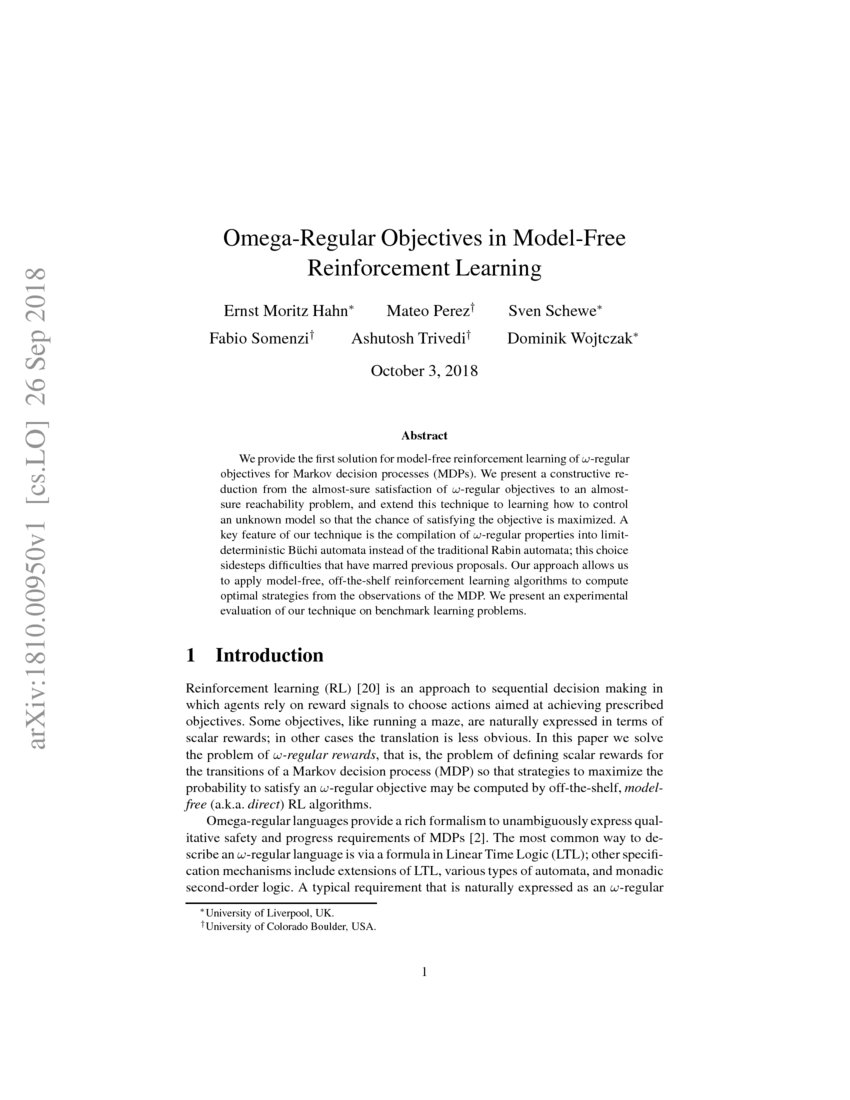 Omega-Regular Objectives in Model-Free Reinforcement Learning | DeepAI