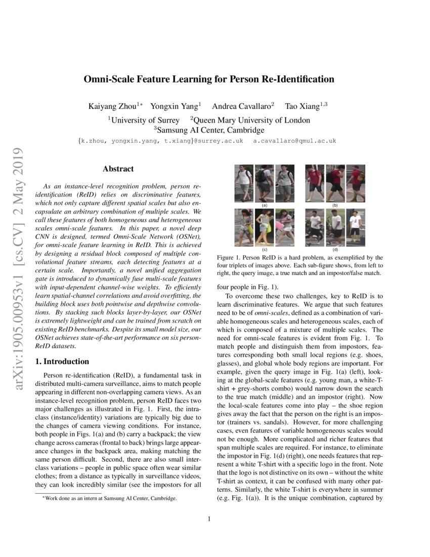 Omni-Scale Feature Learning for Person Re-Identification | DeepAI