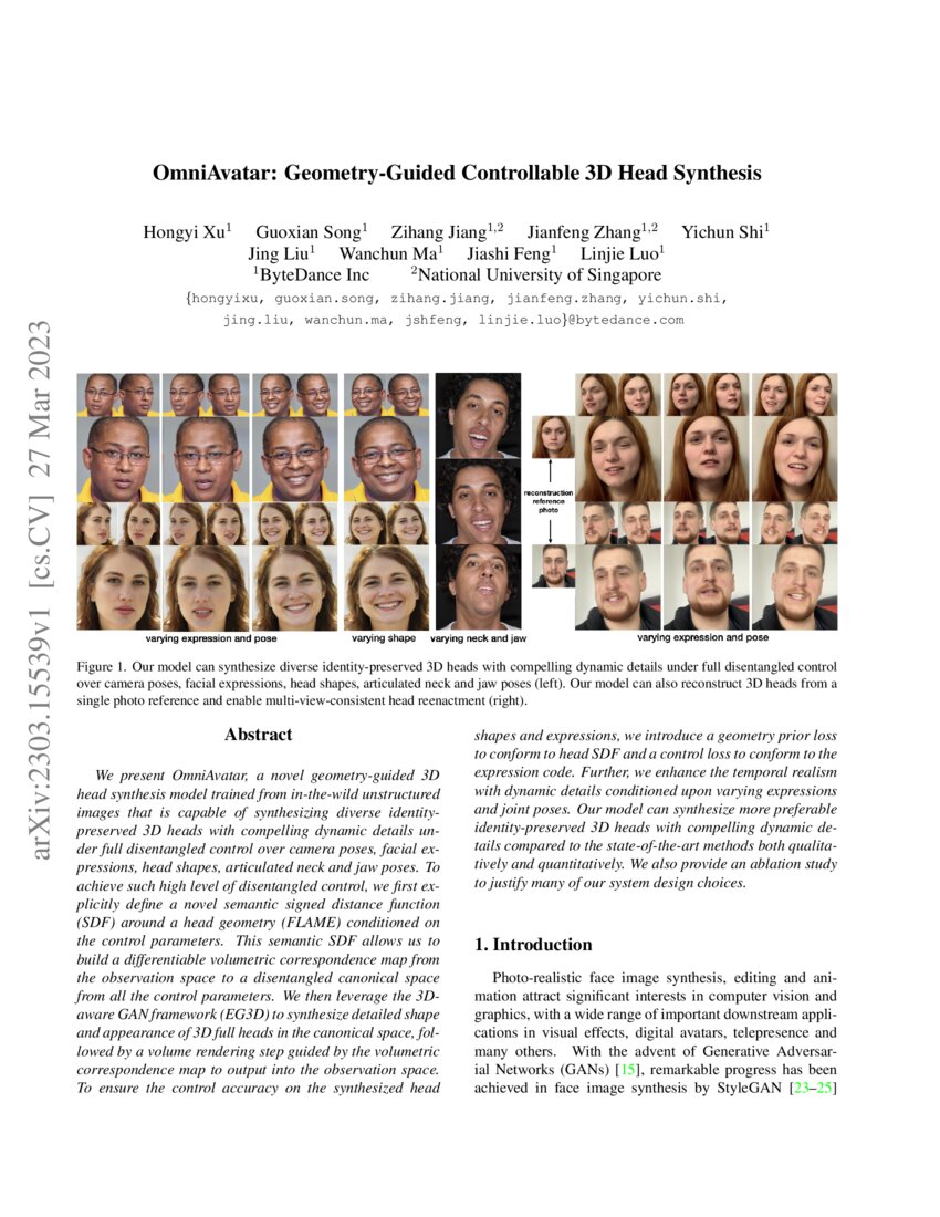 OmniAvatar: Geometry-Guided Controllable 3D Head Synthesis | DeepAI