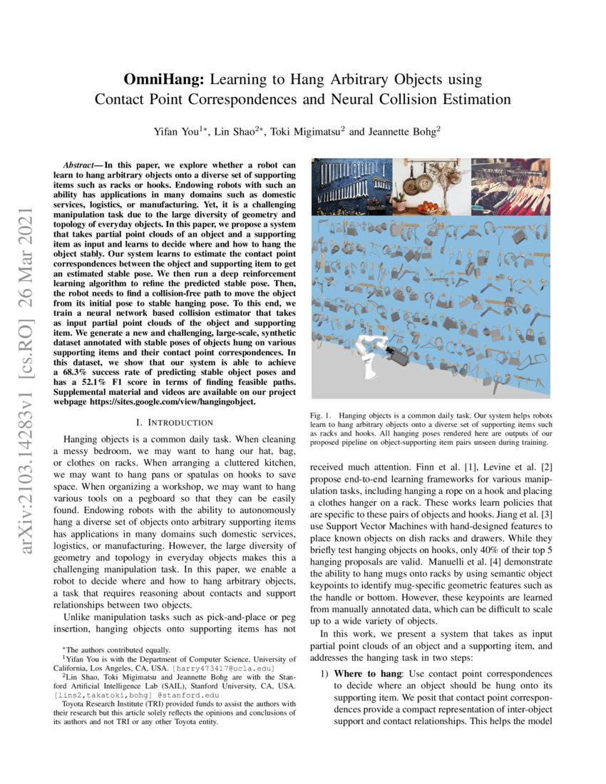 Omnihang Learning To Hang Arbitrary Objects Using Contact Point Correspondences And Neural