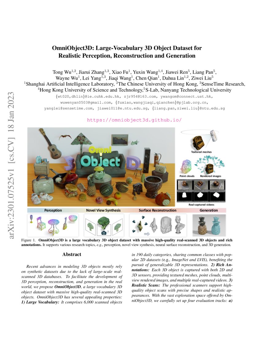 Omniobject3d Large Vocabulary 3d Object Dataset For Realistic Perception Reconstruction And