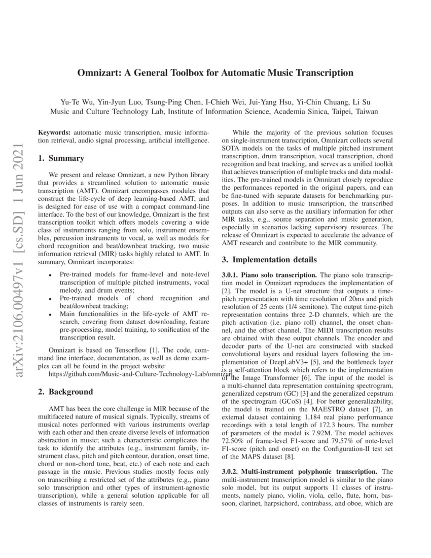 Omnizart: A General Toolbox for Automatic Music Transcription | DeepAI
