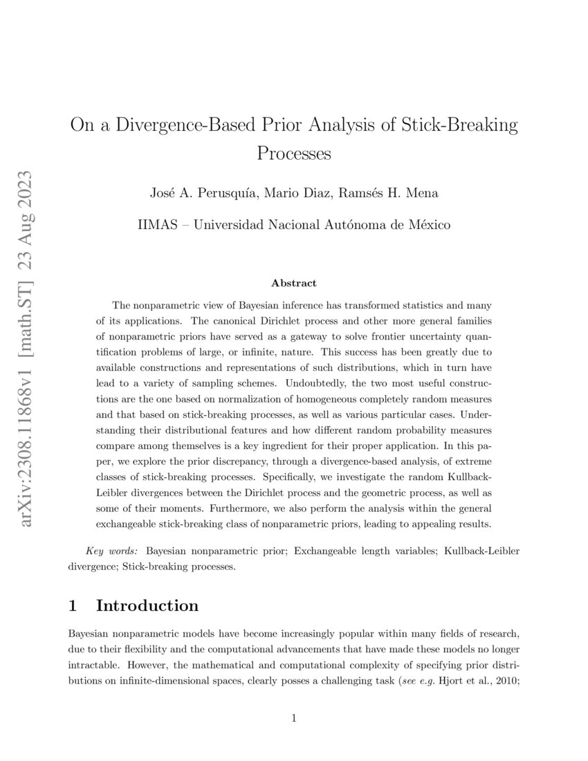 On a Divergence-Based Prior Analysis of Stick-Breaking Processes | DeepAI