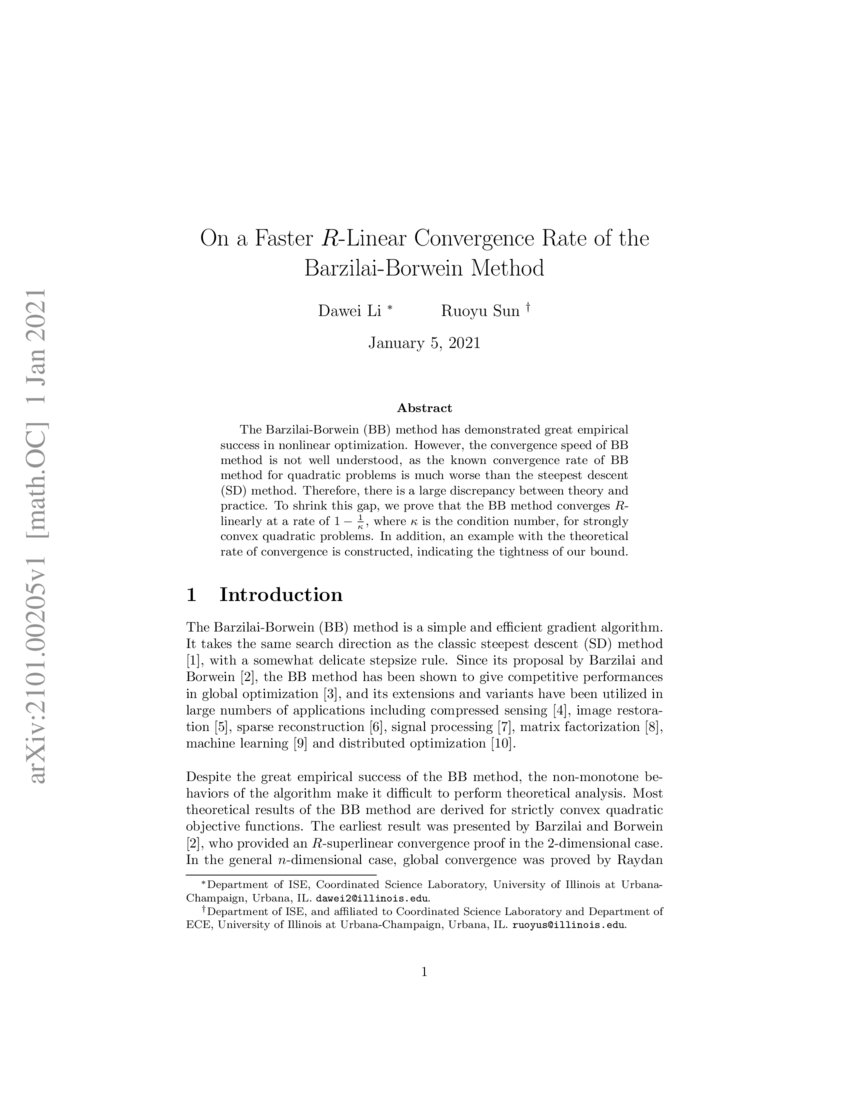 On A Faster R Linear Convergence Rate Of The Barzilai Borwein Method Deepai 