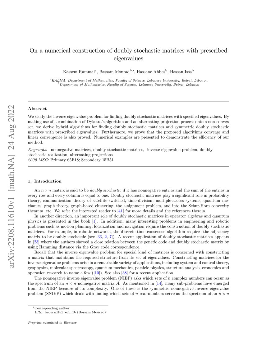 On A Numerical Construction Of Doubly Stochastic Matrices With