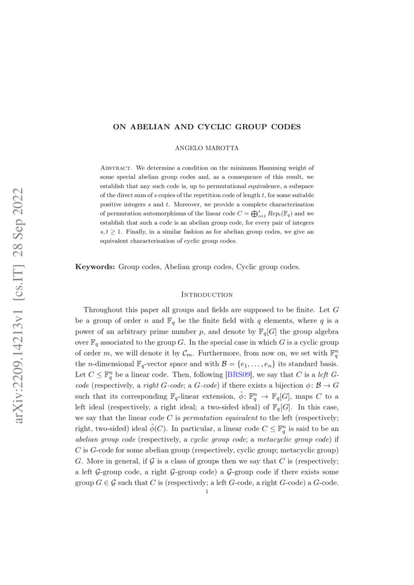 On Abelian And Cyclic Group Codes Deepai 4541