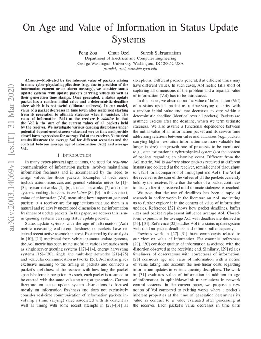 On Age And Value Of Information In Status Update Systems Deepai