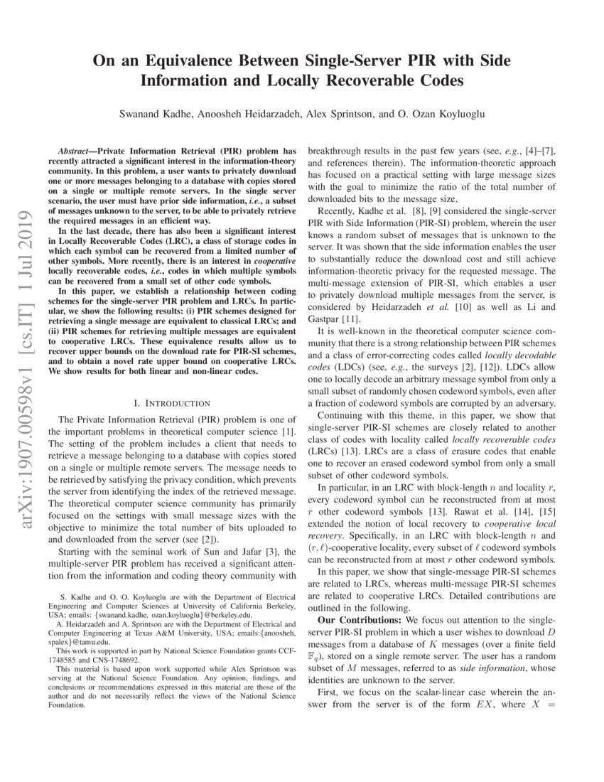 On An Equivalence Between Single Server Pir With Side Information And