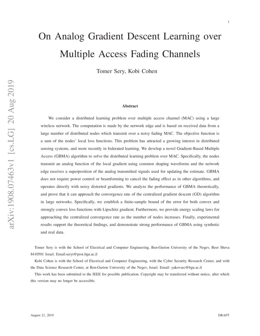 On Analog Gradient Descent Learning over Multiple Access Fading Channels | DeepAI