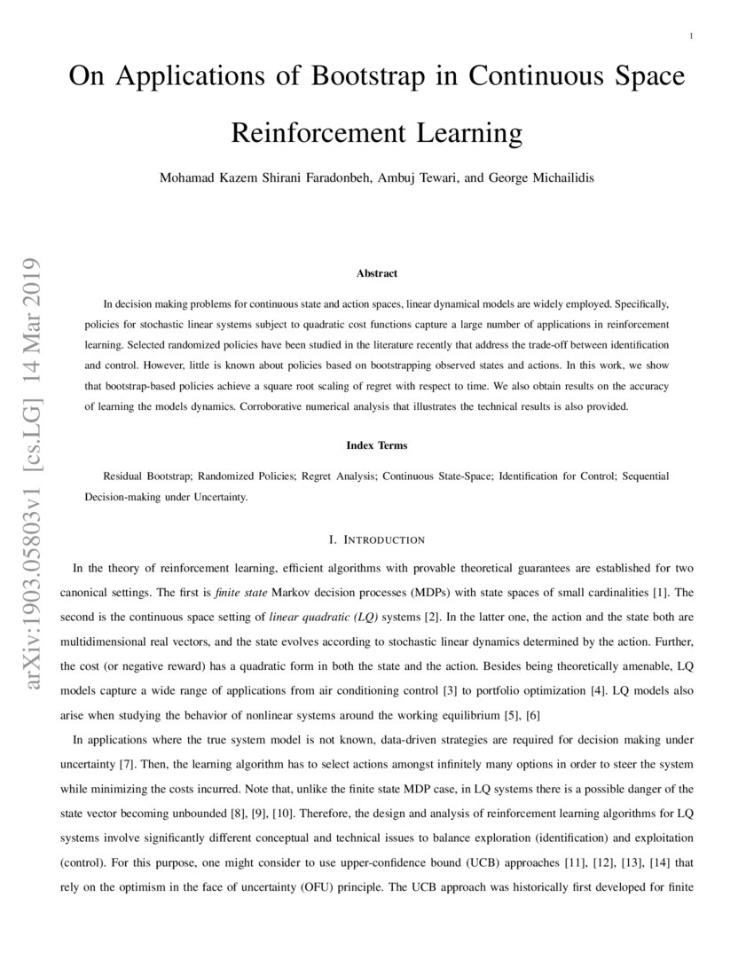 On Applications Of Bootstrap In Continuous Space Reinforcement Learning