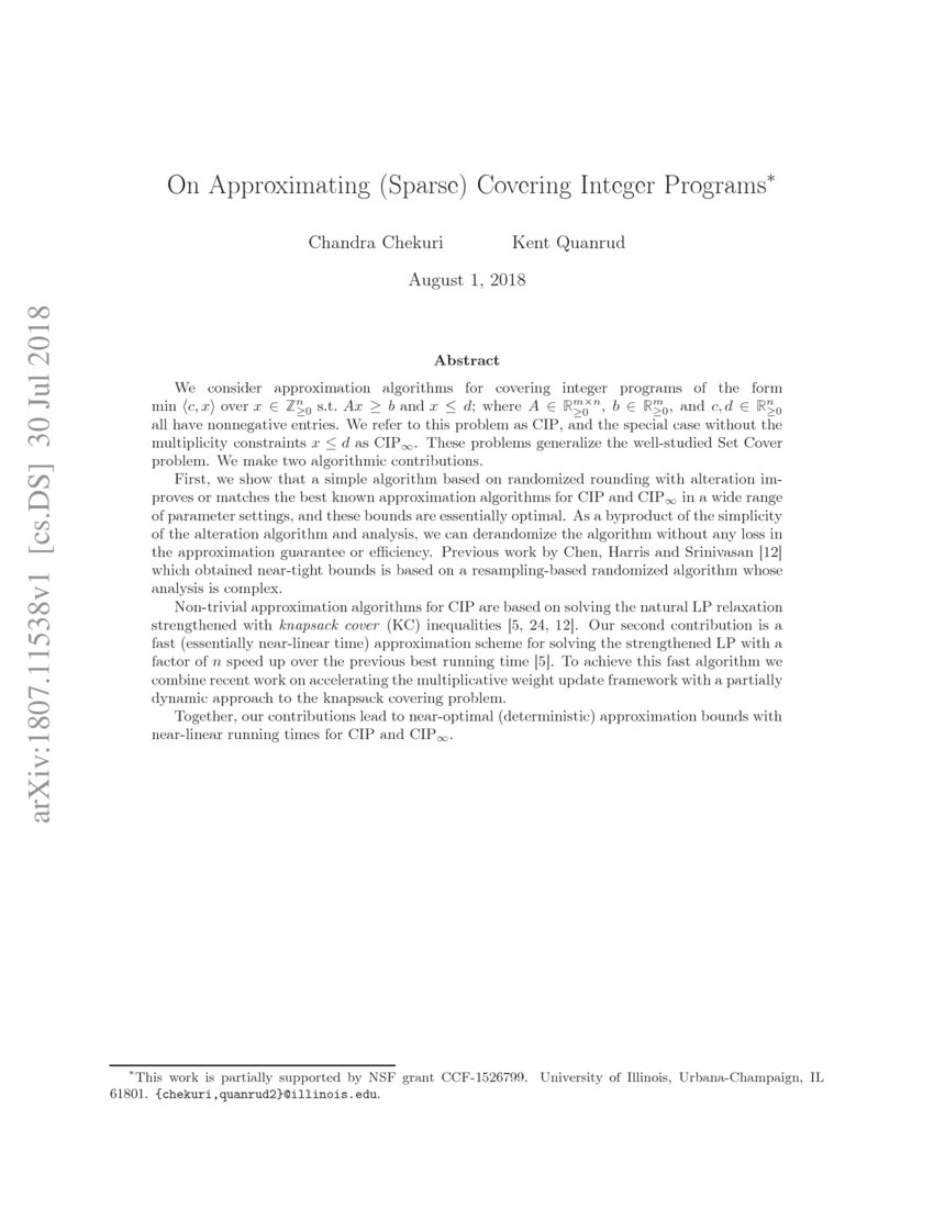 On Approximating Sparse Covering Integer Programs Deepai