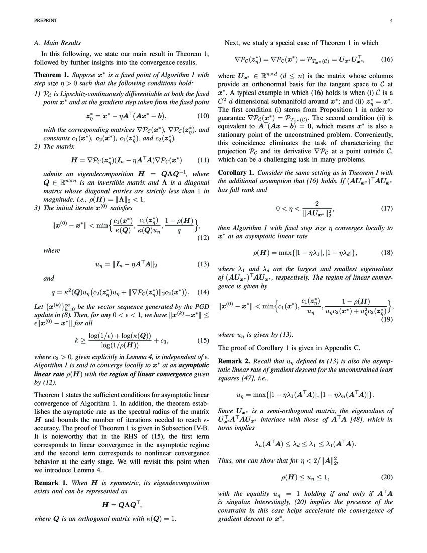 On Asymptotic Linear Convergence Of Projected Gradient Descent For Constrained Least Squares