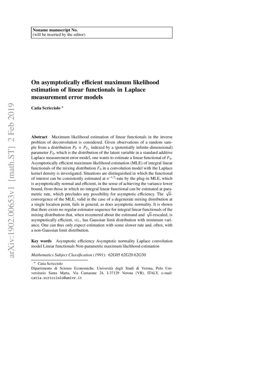 On Asymptotically Efficient Maximum Likelihood Estimation Of Linear Functionals In Laplace