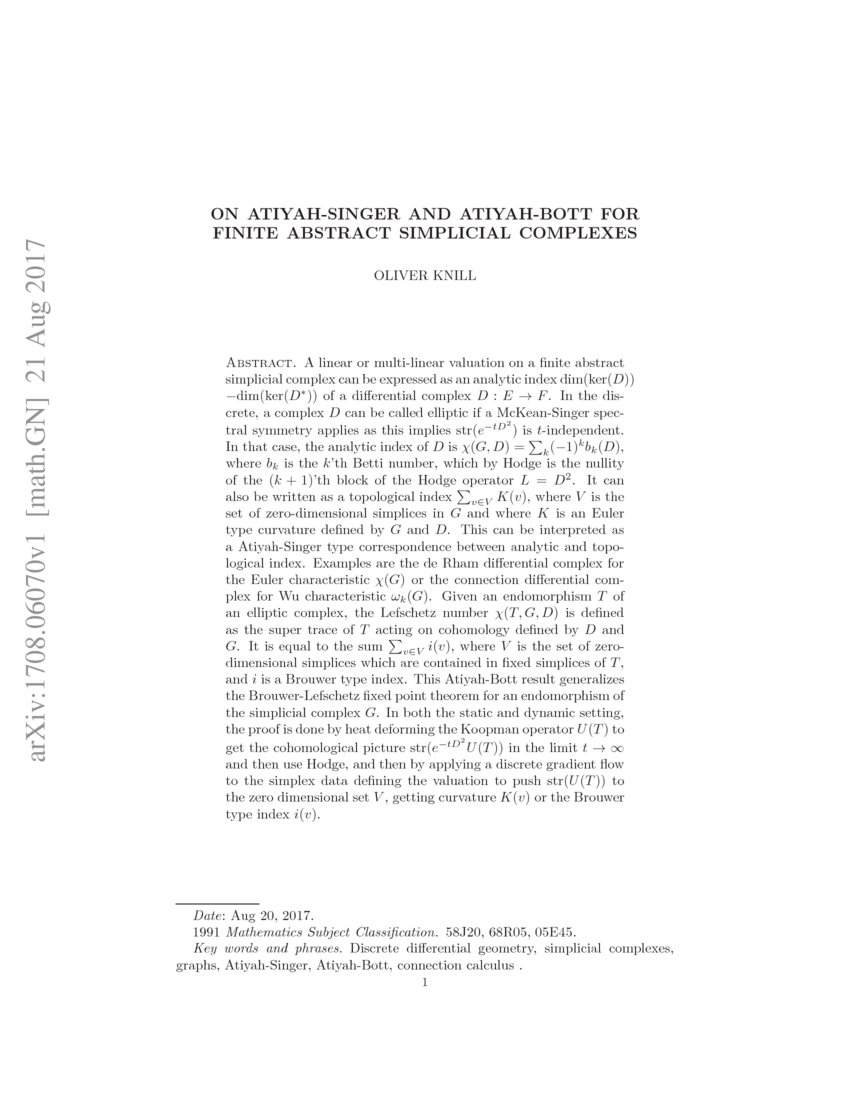 On Atiyah-Singer and Atiyah-Bott for finite abstract simplicial ...