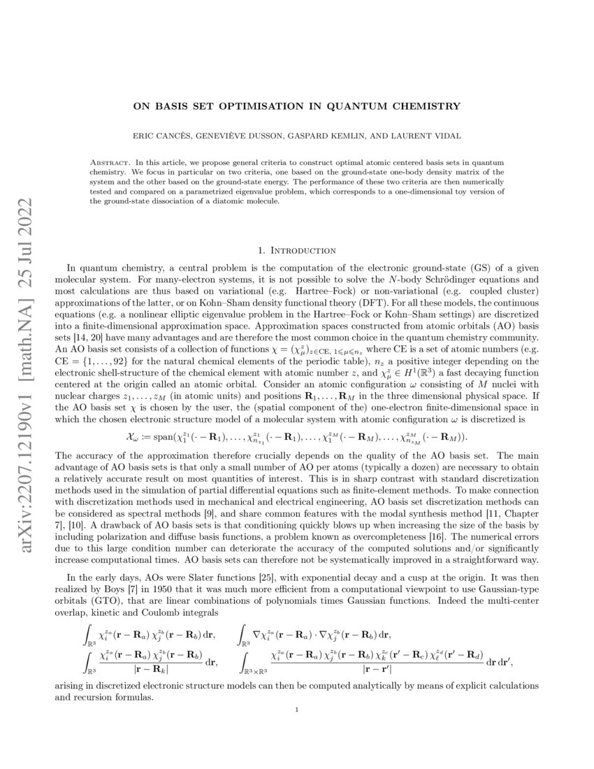 On basis set optimisation in quantum chemistry | DeepAI