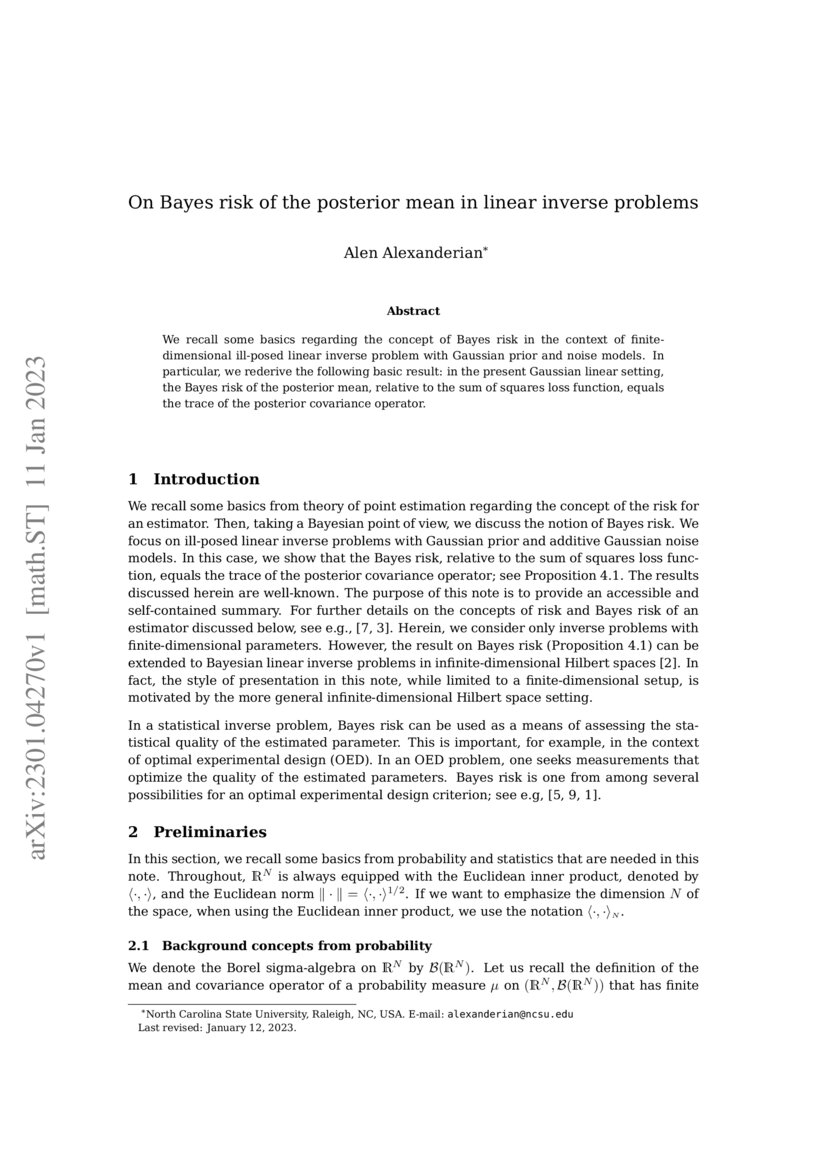 On Bayes Risk Of The Posterior Mean In Linear Inverse Problems Deepai