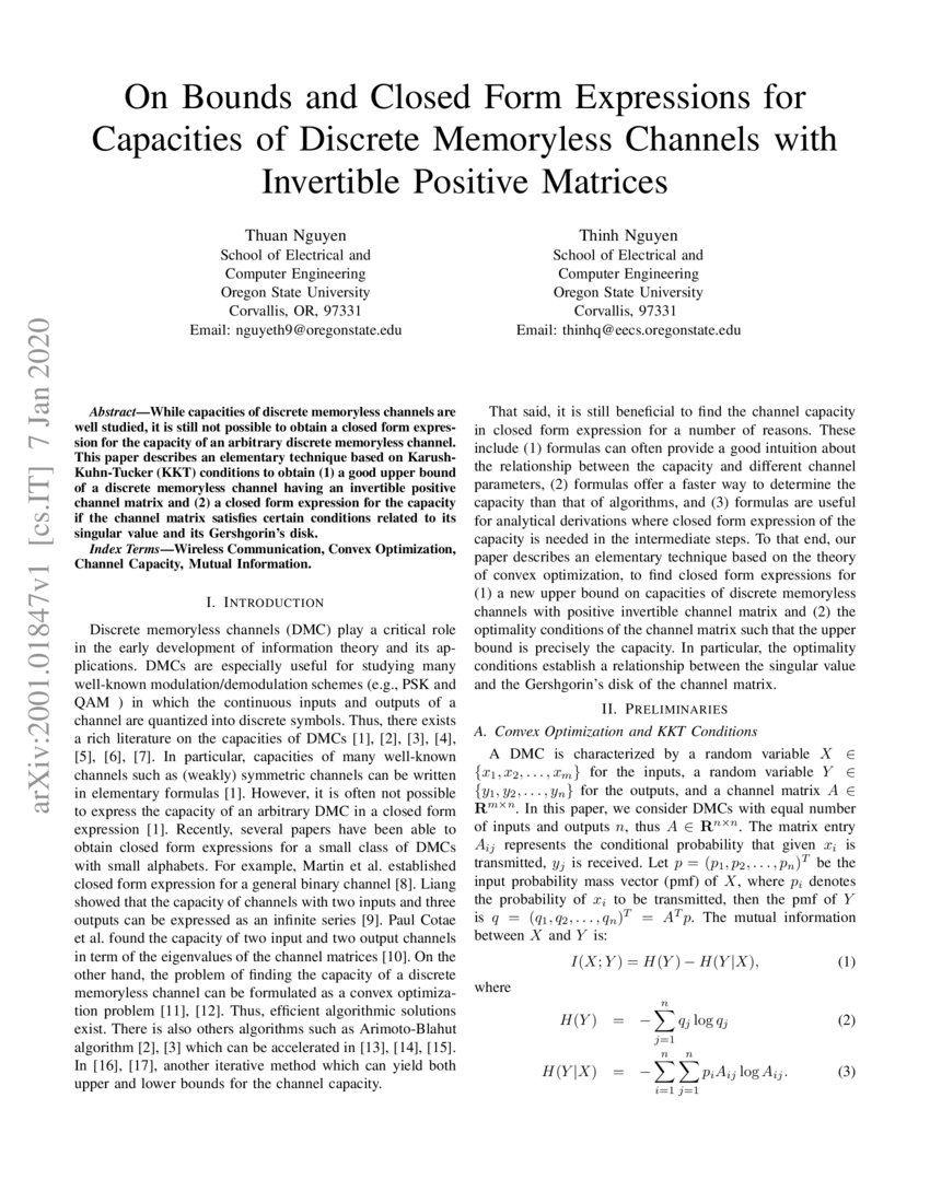 On Bounds and Closed Form Expressions for Capacities of Discrete ...