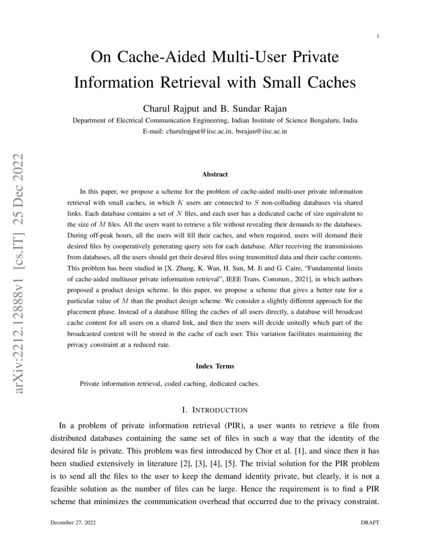On Cache-Aided Multi-User Private Information Retrieval with Small Caches | DeepAI