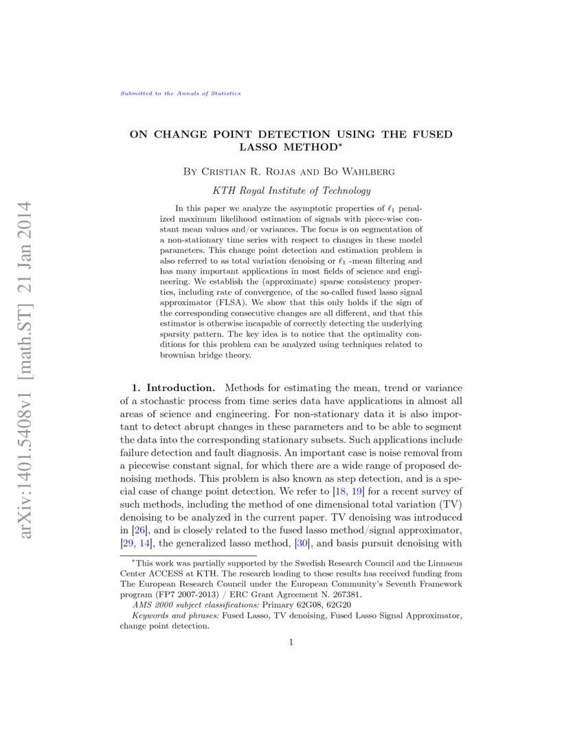 On change point detection using the fused lasso method | DeepAI