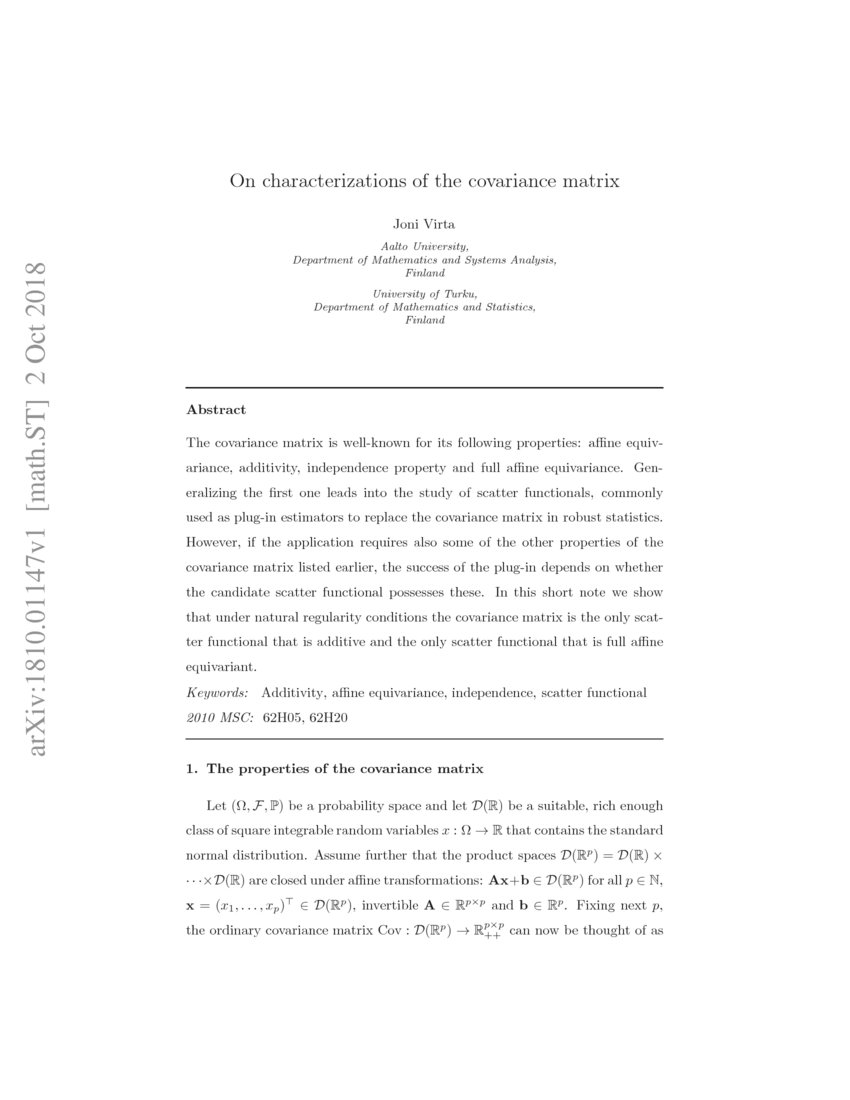 On Characterizations Of The Covariance Matrix Deepai