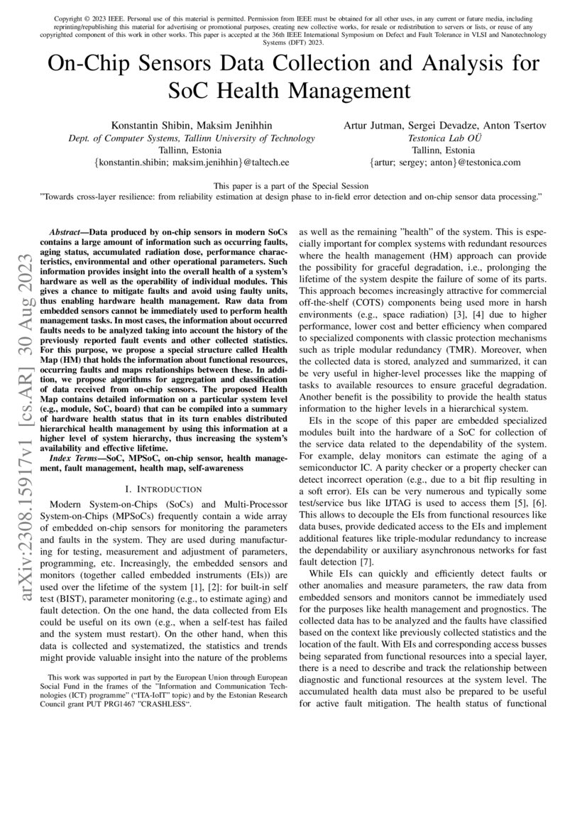 On-Chip Sensors Data Collection and Analysis for SoC Health Management ...