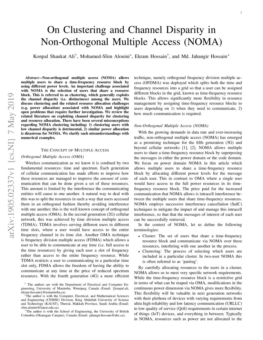 On Clustering and Channel Disparity in Non-Orthogonal Multiple Access (NOMA) | DeepAI