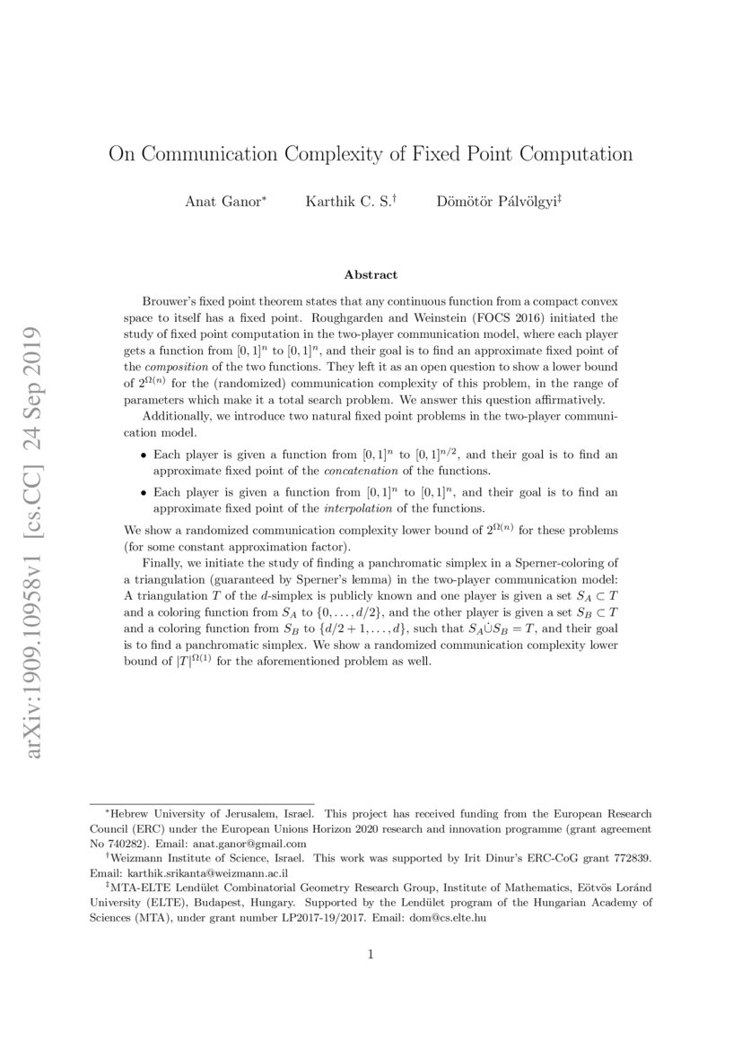 On Communication Complexity Of Fixed Point Computation Deepai