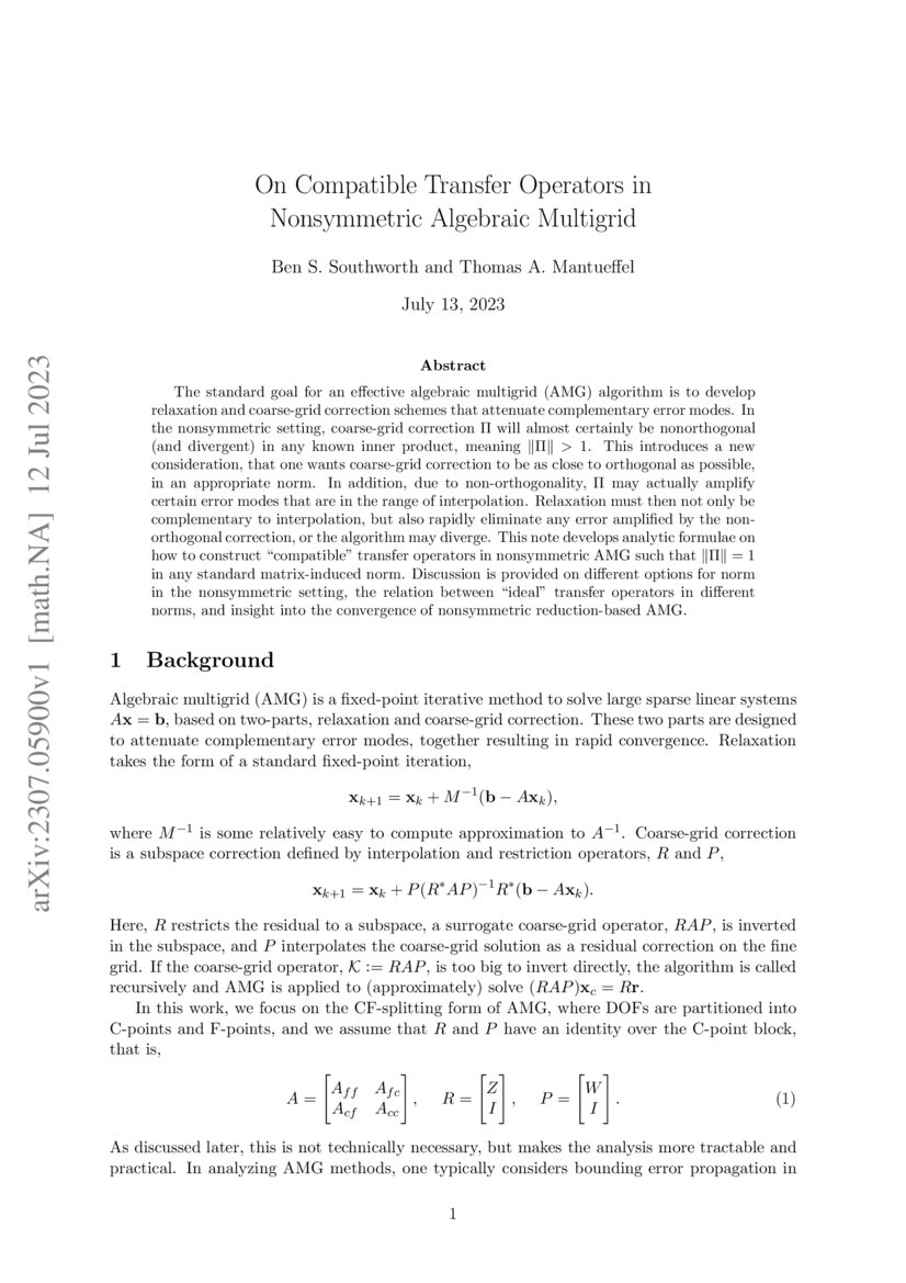 On Compatible Transfer Operators In Nonsymmetric Algebraic Multigrid Deepai