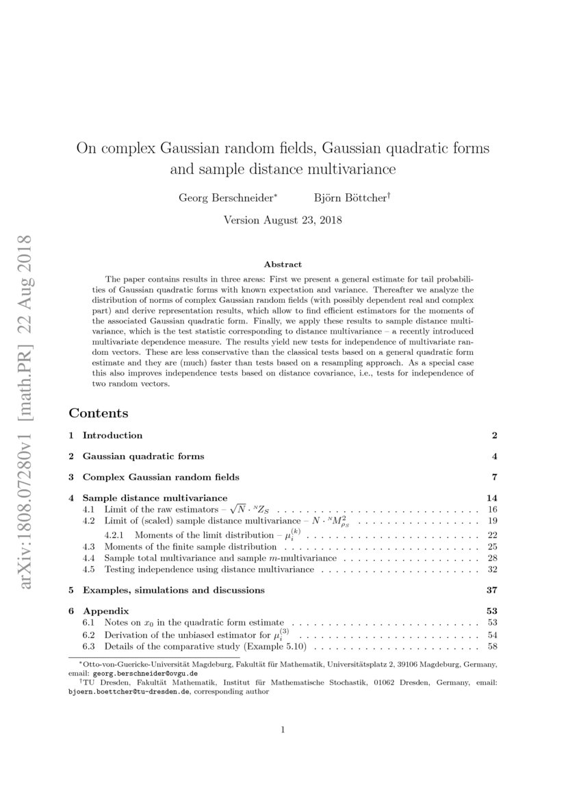 On complex Gaussian random fields, Gaussian quadratic forms and sample ...