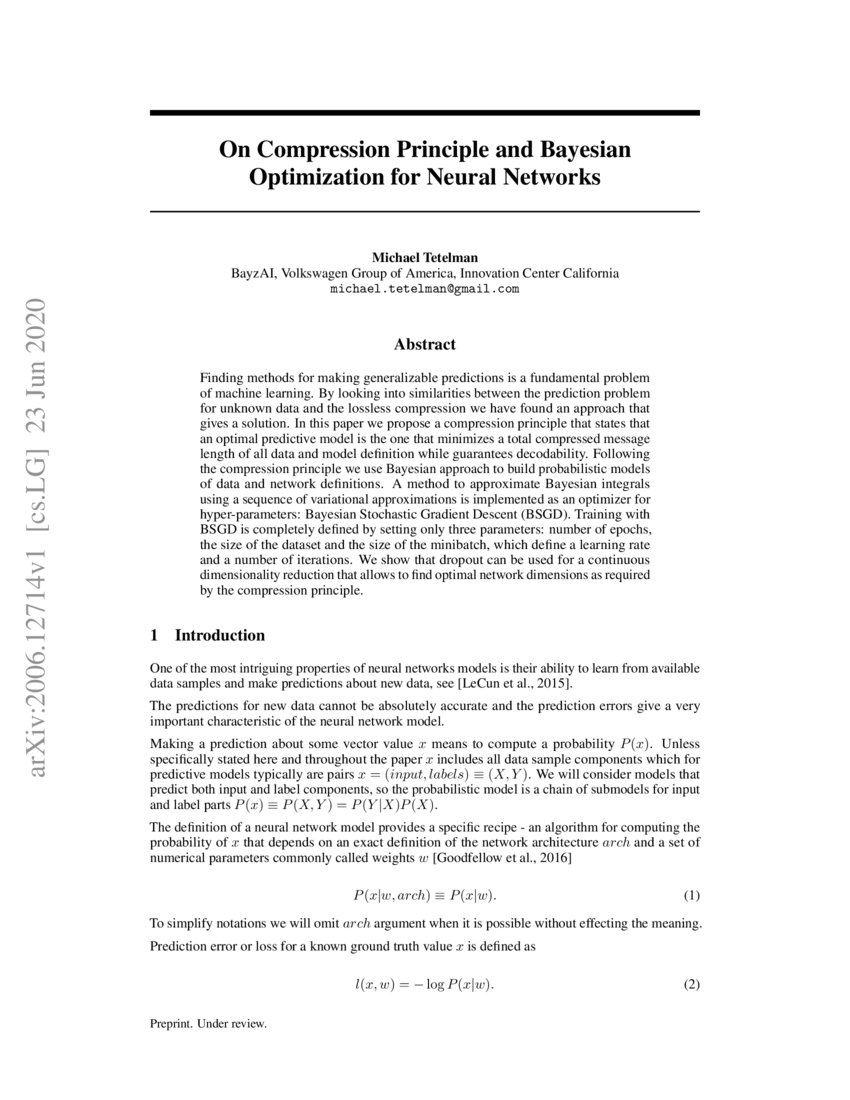 On Compression Principle and Bayesian Optimization for Neural Networks | DeepAI