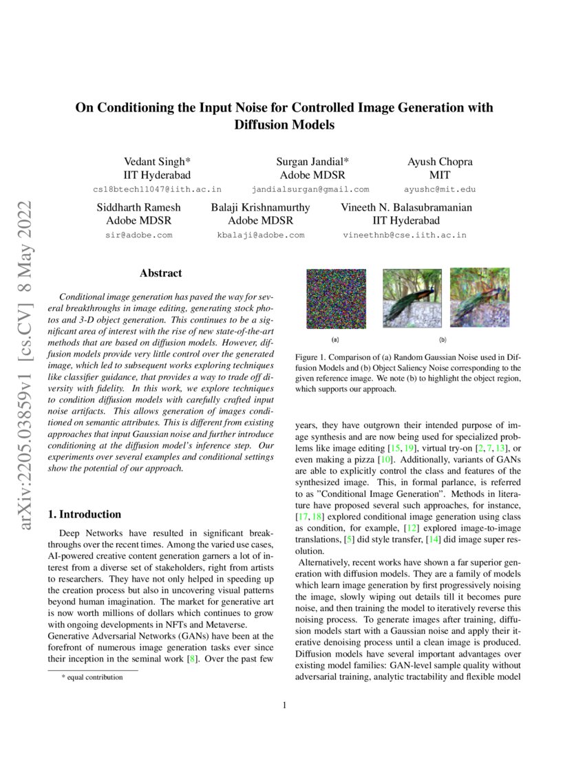 On Conditioning the Input Noise for Controlled Image Generation with Diffusion Models | DeepAI