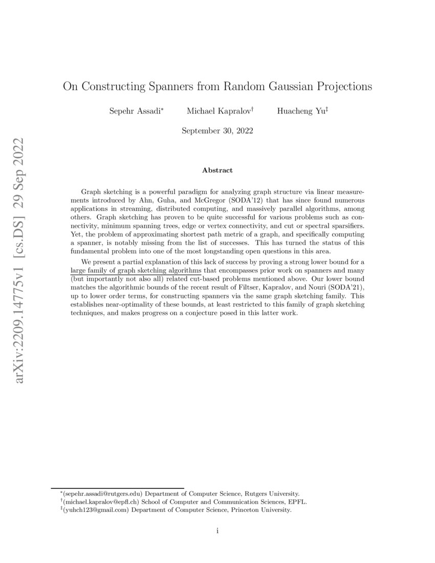 On Constructing Spanners From Random Gaussian Projections Deepai