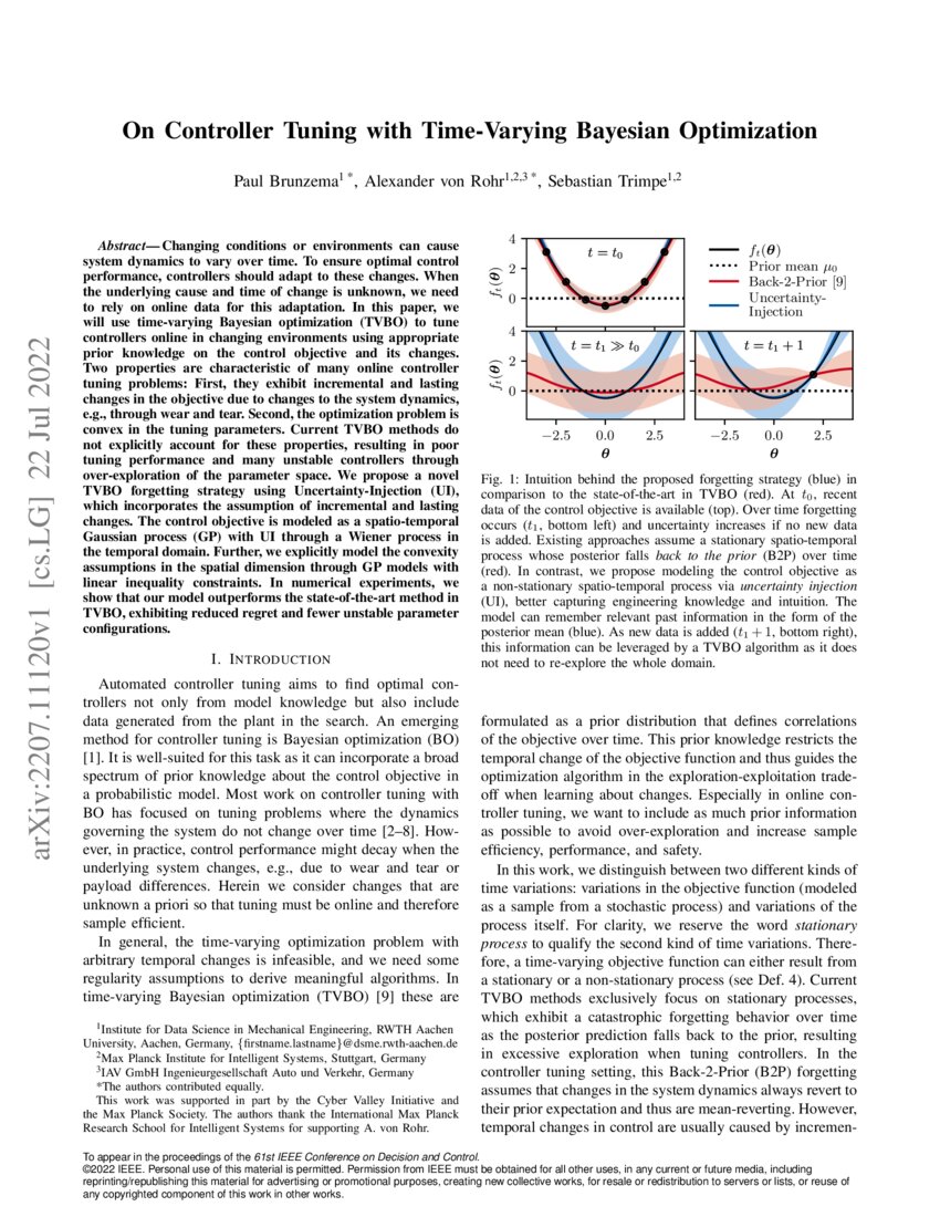 On Controller Tuning With Time Varying Bayesian Optimization Deepai