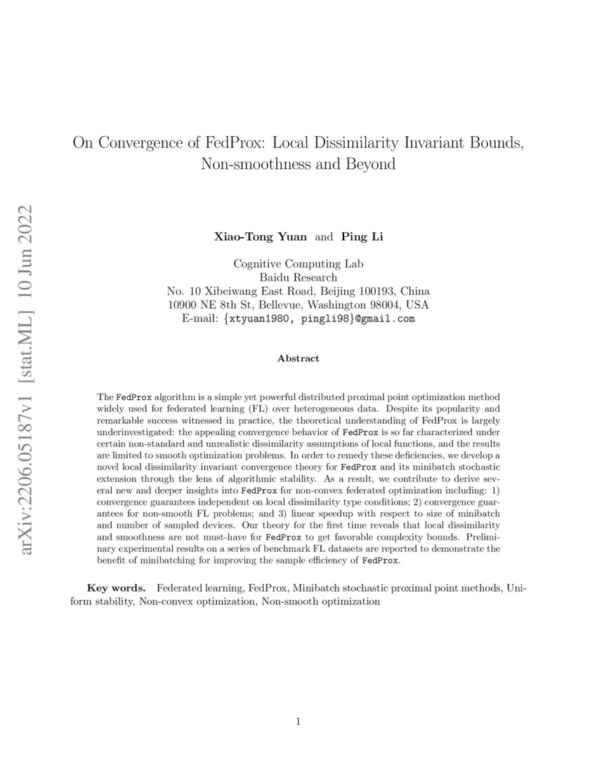 On Convergence of FedProx: Local Dissimilarity Invariant Bounds, Non-smoothness and Beyond | DeepAI