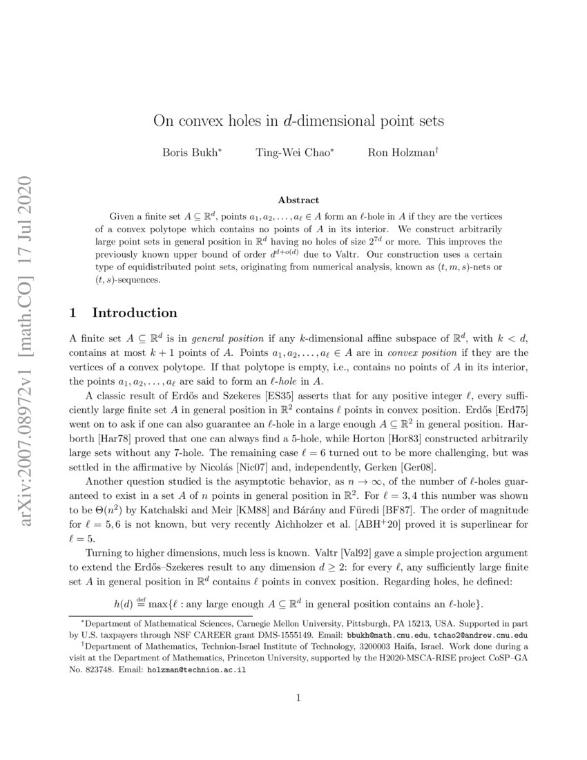 On convex holes in d-dimensional point sets | DeepAI