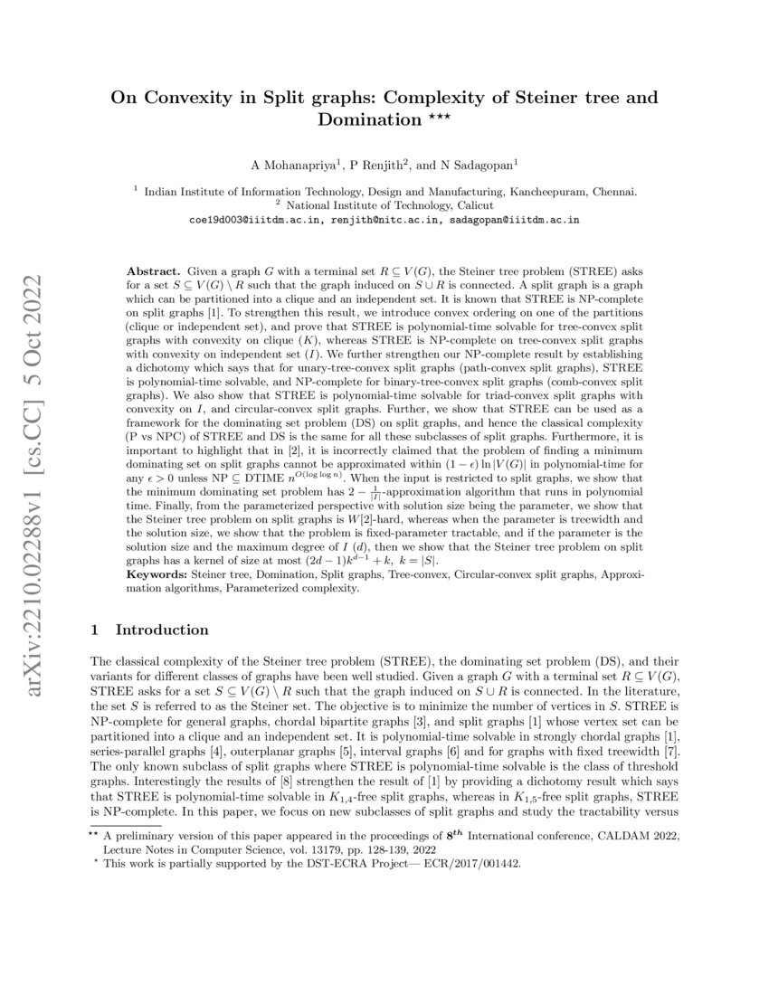 On Convexity In Split Graphs Complexity Of Steiner Tree And Domination Deepai