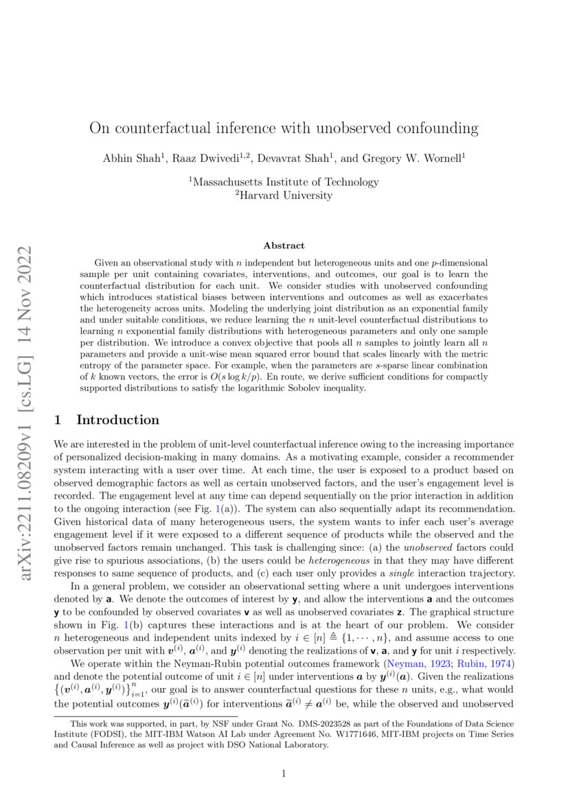 On counterfactual inference with unobserved confounding | DeepAI