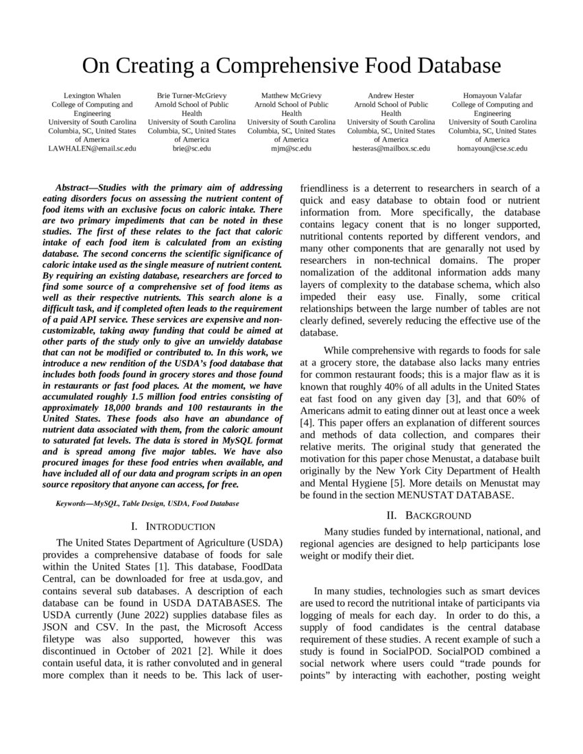 On Creating a Comprehensive Food Database | DeepAI
